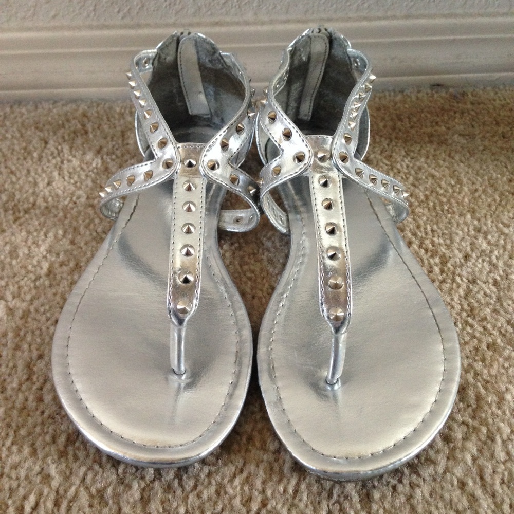 Silver Strappy Spike Metallic Gladiator Sandals - Gem